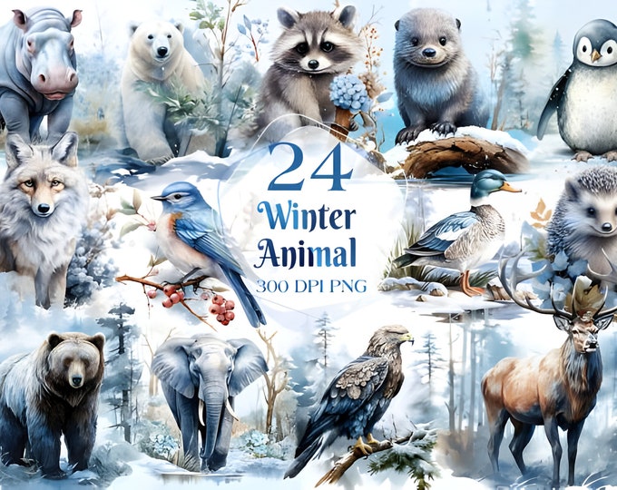31 PNG, Winter Animals Clipart Bundle, Christmas Animal Graphics, Cute ...