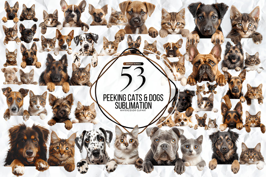 Watercolor Peeking Dogs Cats Clipart Bundle | Adorable Canine ...