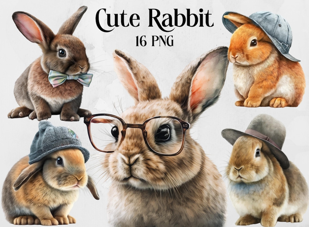 Bunny Clipart, Watercolor Rabbit Clipart Bundle, Easter Clipart, Rabbit ...