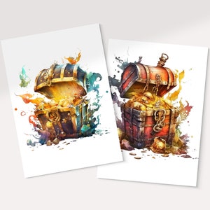 Watercolor Treasure Chest Clipart Bundle, Pirate Treasure Clipart ...