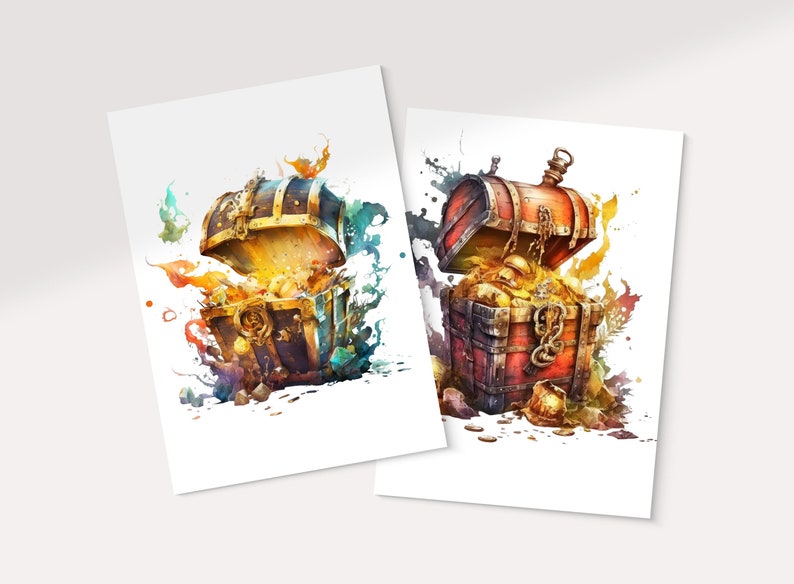 Watercolor Treasure Chest Clipart Bundle Pirate Treasure - Etsy