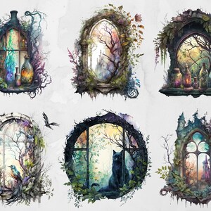 Witch Window Clipart, Watercolor Wiccan PNG, Witchery Lovers Gift ...