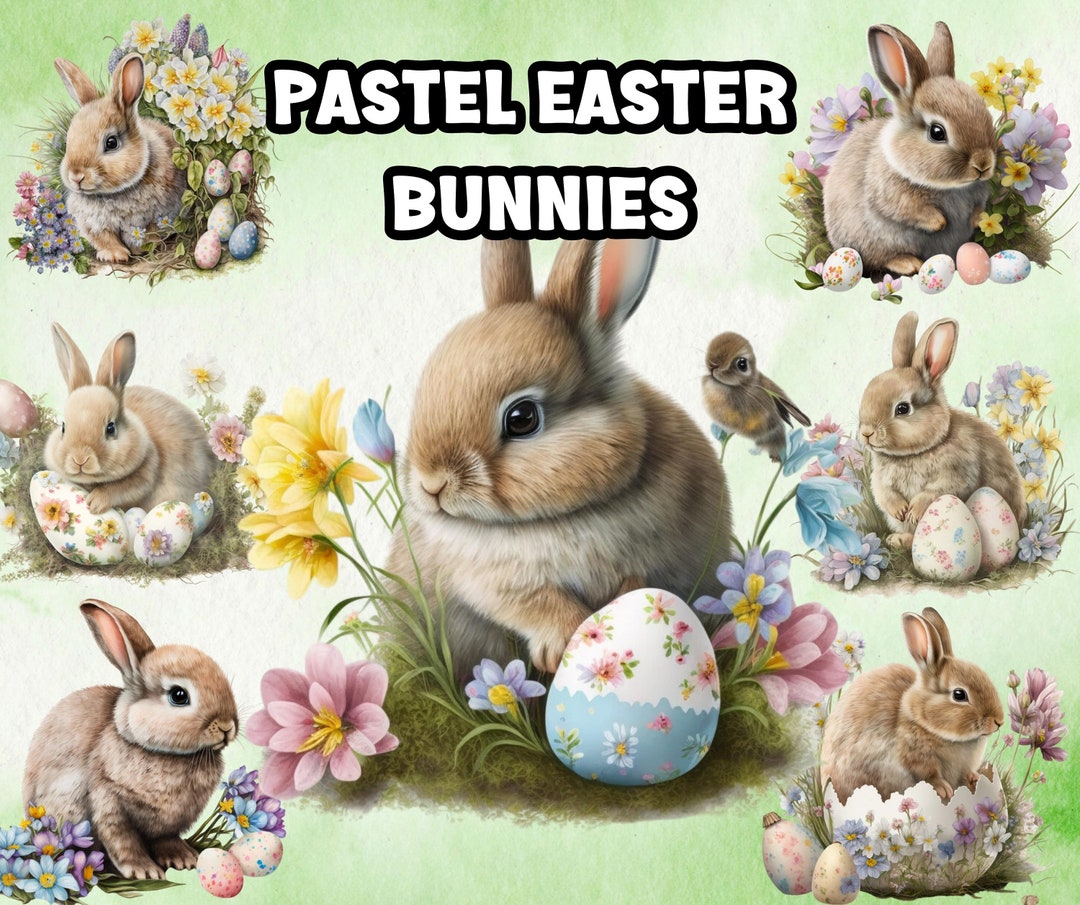 Watercolour Pastel Easter Clipart Easter Bunnies PNG Digital - Etsy