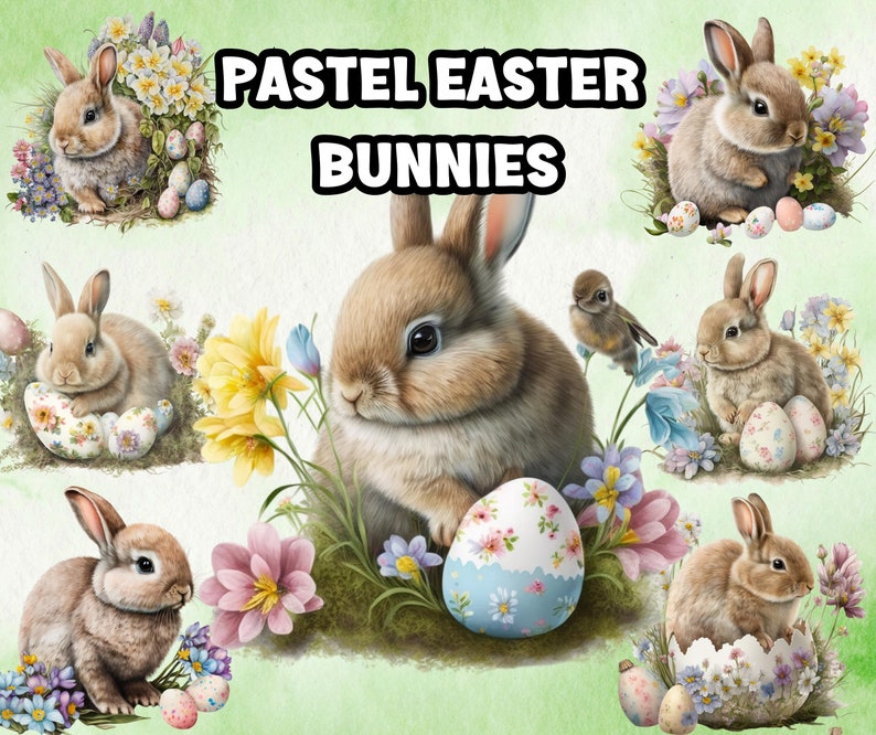 Watercolour Pastel Easter Clipart Easter Bunnies PNG Digital - Etsy