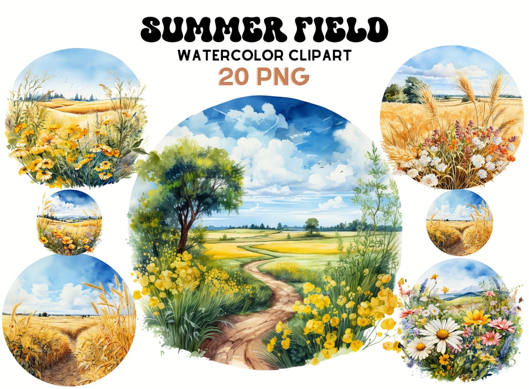 Watercolor Summer Flowers Fields Clipart, Commercial Use Clipart,field ...