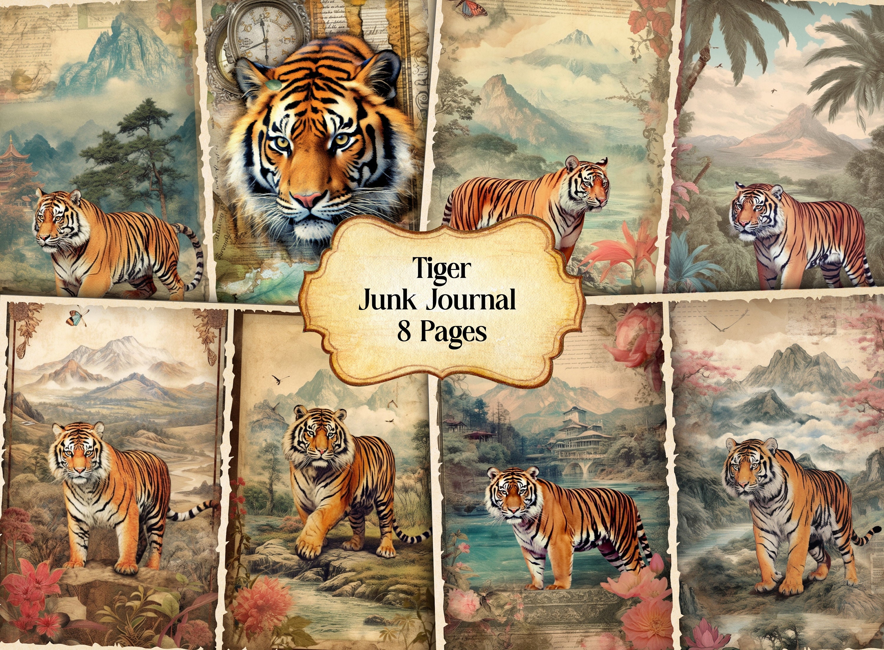 Watercolor Tiger Junk Journal Printable Page, Tiger Junk Journal, Junk ...