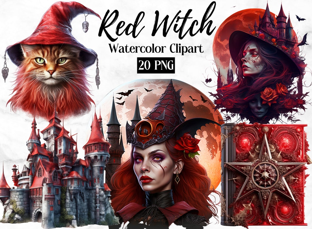 Red Witch Clipart, Witch Clip Art Png, Fantasy Magic Clip Art, Mystical ...