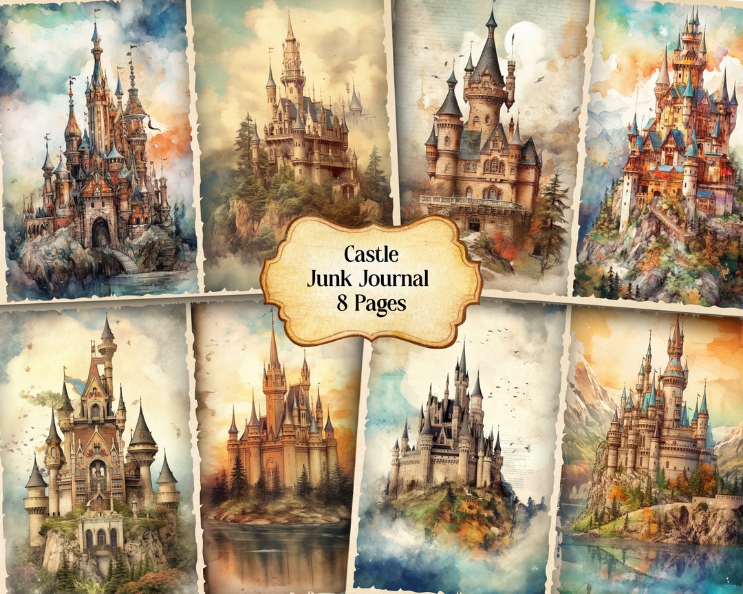 Watercolor Castle Journal Printable Page, Fantasy Castle Junk Journal ...