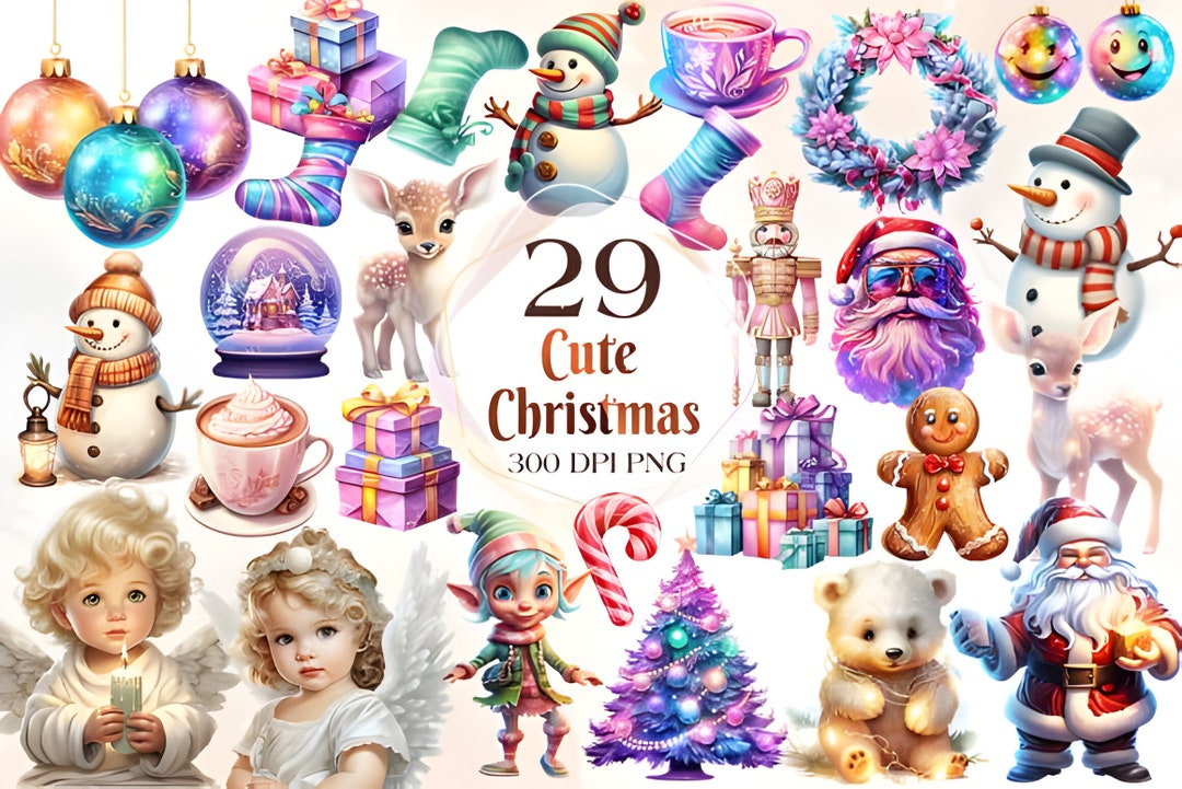 Cute Christmas Clipart Gift | Painted Watercolor Christmas Clipart ...