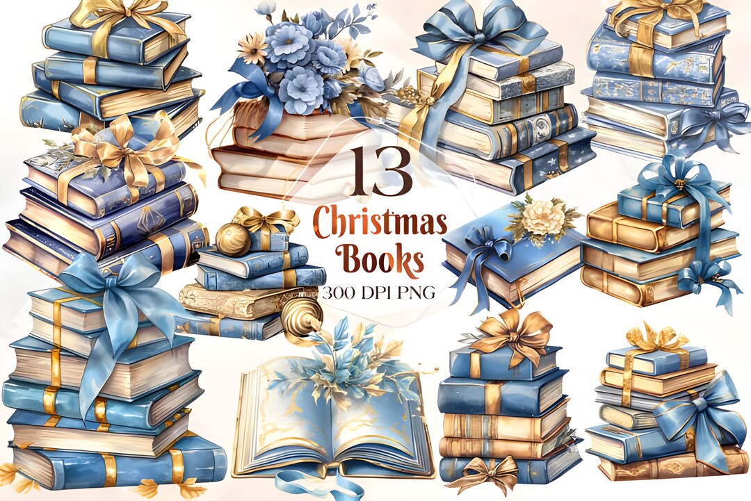 Watercolor Christmas Books Clipart High Quality Jpeg And Png Files