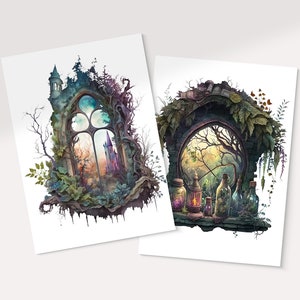 Witch Window Clipart, Watercolor Wiccan PNG, Witchery Lovers Gift ...