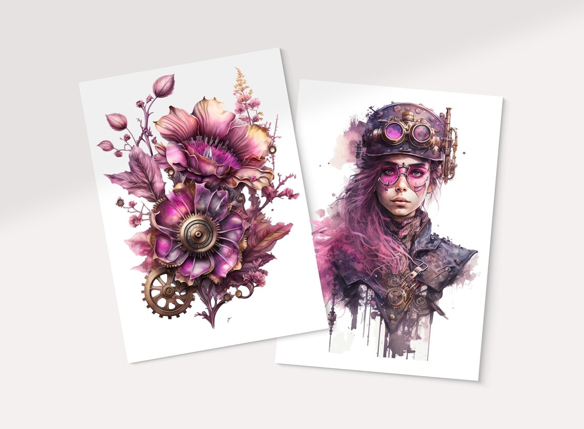 Watercolor Clipart Pink Steampunk Watercolor Steampunk - Etsy