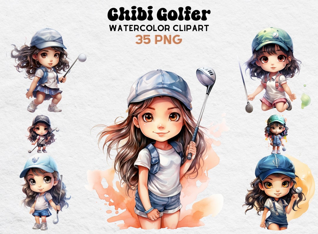 Cute Chibi Golf Girls, Watercolor Girls, Cute Illustrations, Digital ...