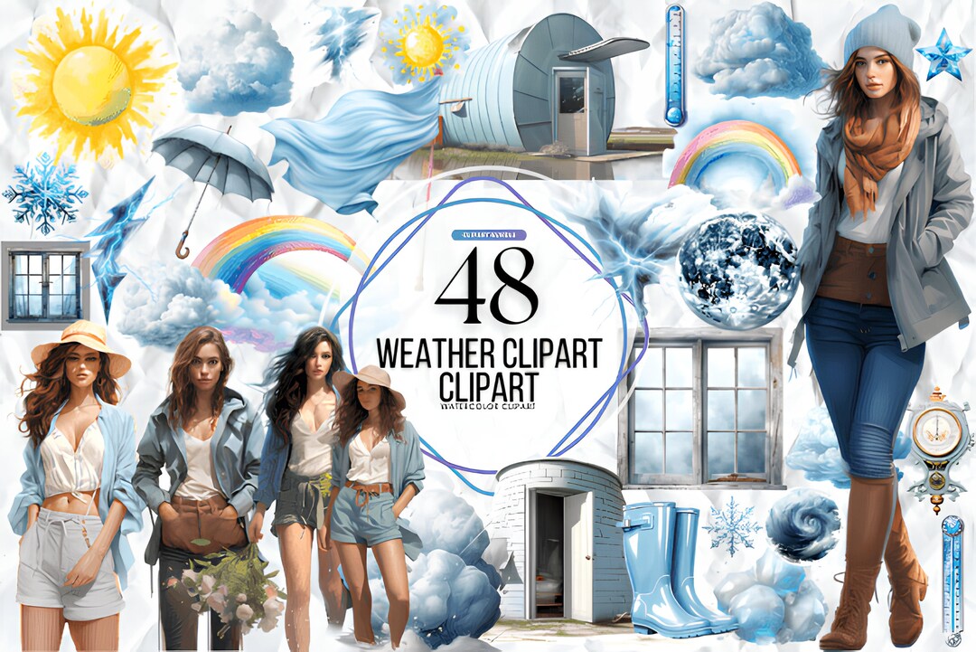 Watercolor Weather Girl Clipart - Clouds Download - Instant Download ...