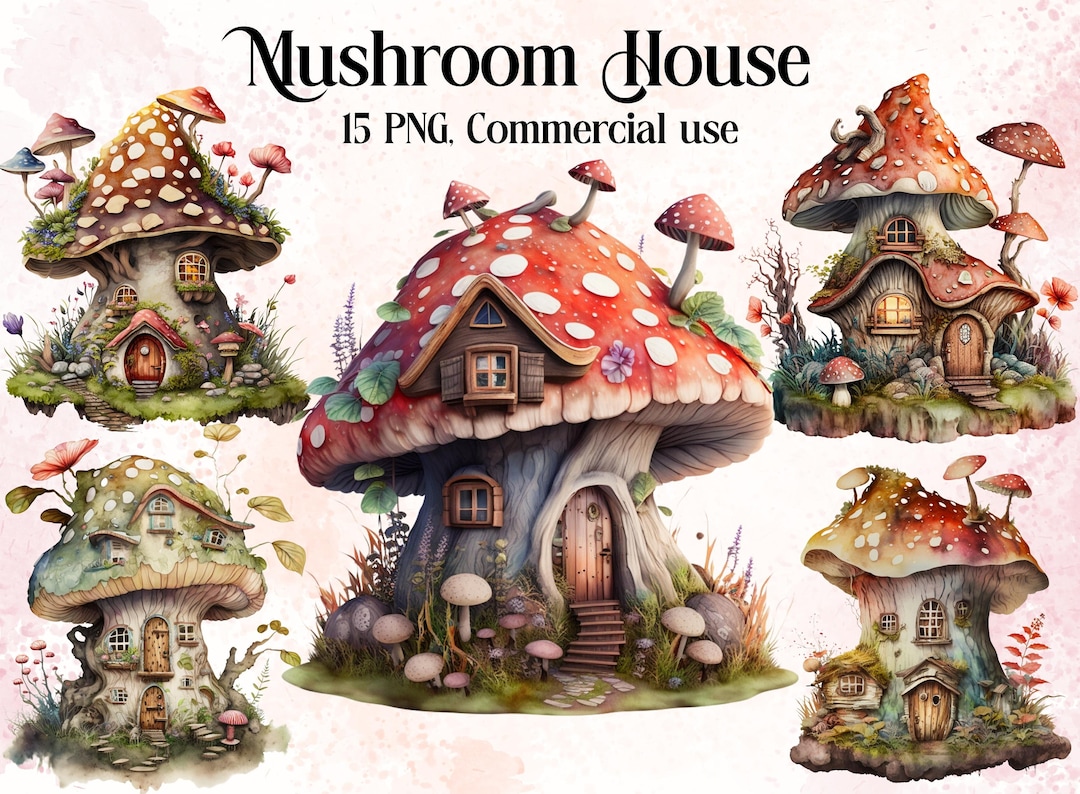 Mushroom Fairy House Illustration Bundle, Watercolor Fairy Nursery Art ...