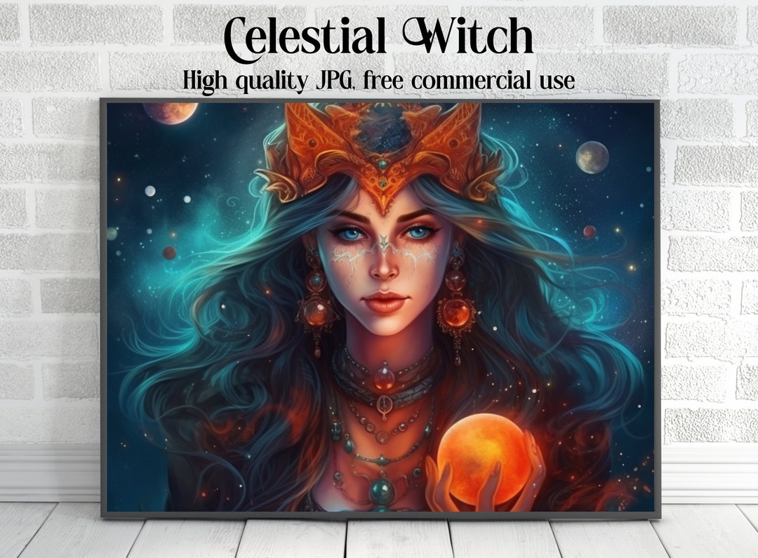 Celestial Witch Art, Witch Cosmic Style, Magical Clipart, Witchcraft ...