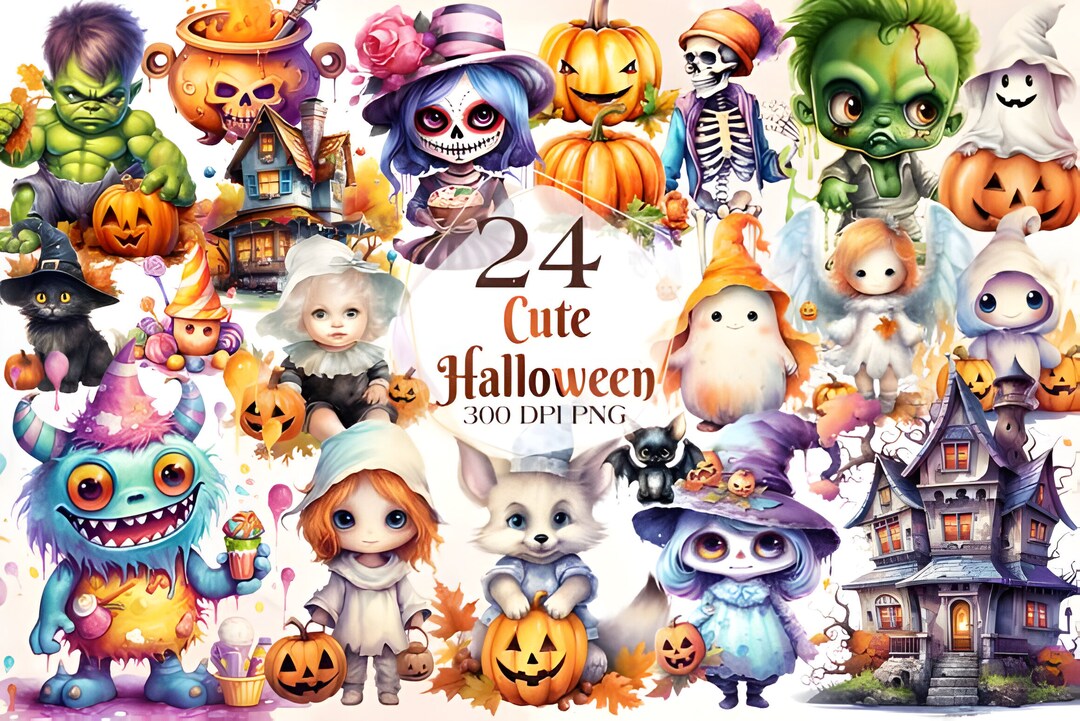 Cute Halloween Watercolor Clipart Bundle | PNG Trick or Treat Images ...