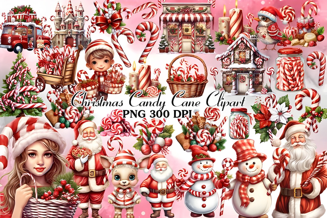 Watercolor Candy Cane Clipart Gift, Christmas Clip Art, Xmas Sweets ...