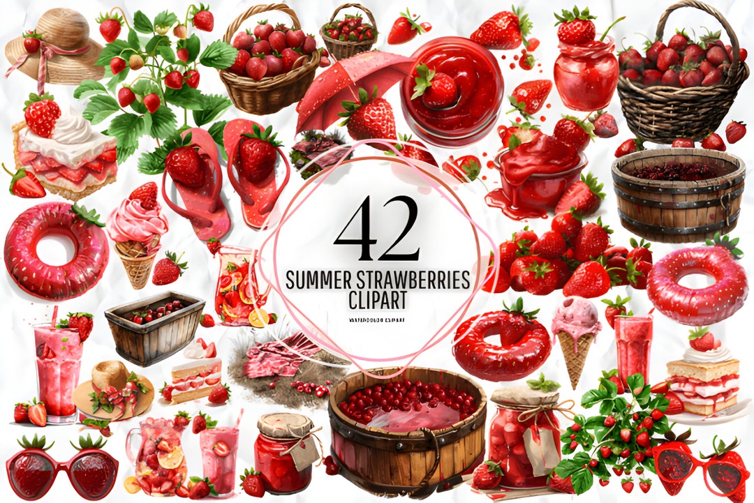 Watercolor Strawberry Clipart Bundle-sublimation Illustrations for ...