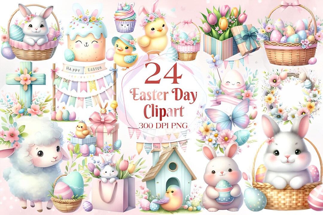 Beautiful Easter Day Cute Clipart PNG Bundle L Spring Clip Art L Duck ...