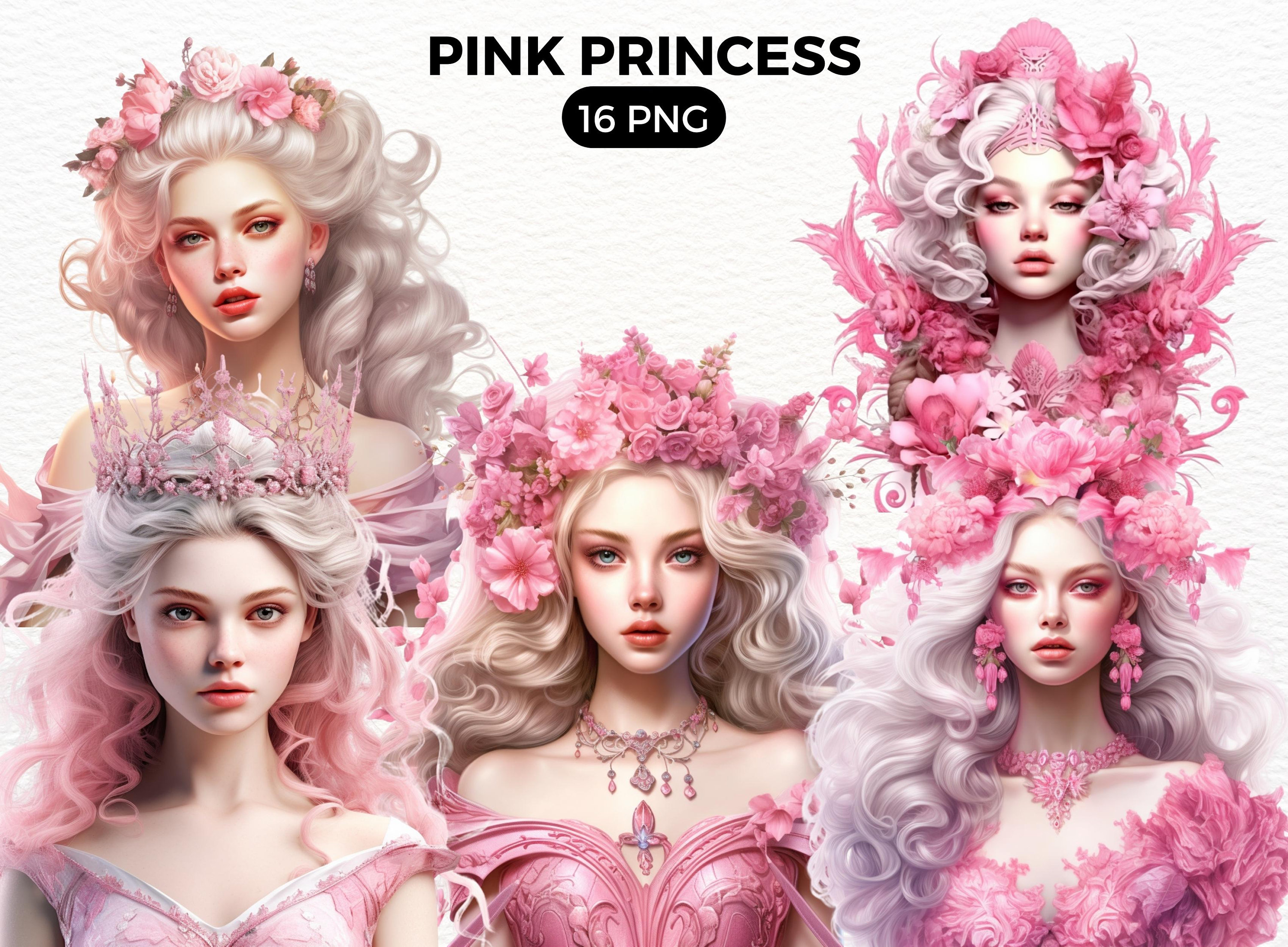 Pink Princess Clipart PNG Digital Image Downloads for Card - Etsy