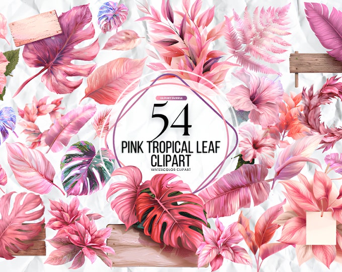 Tropical Leaves Clipart | Green Jungle Leaves | Green Monstera Leaves ...