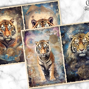 Watercolor Celestial Tiger Junk Journal Printable Page, Cosmic Tiger ...