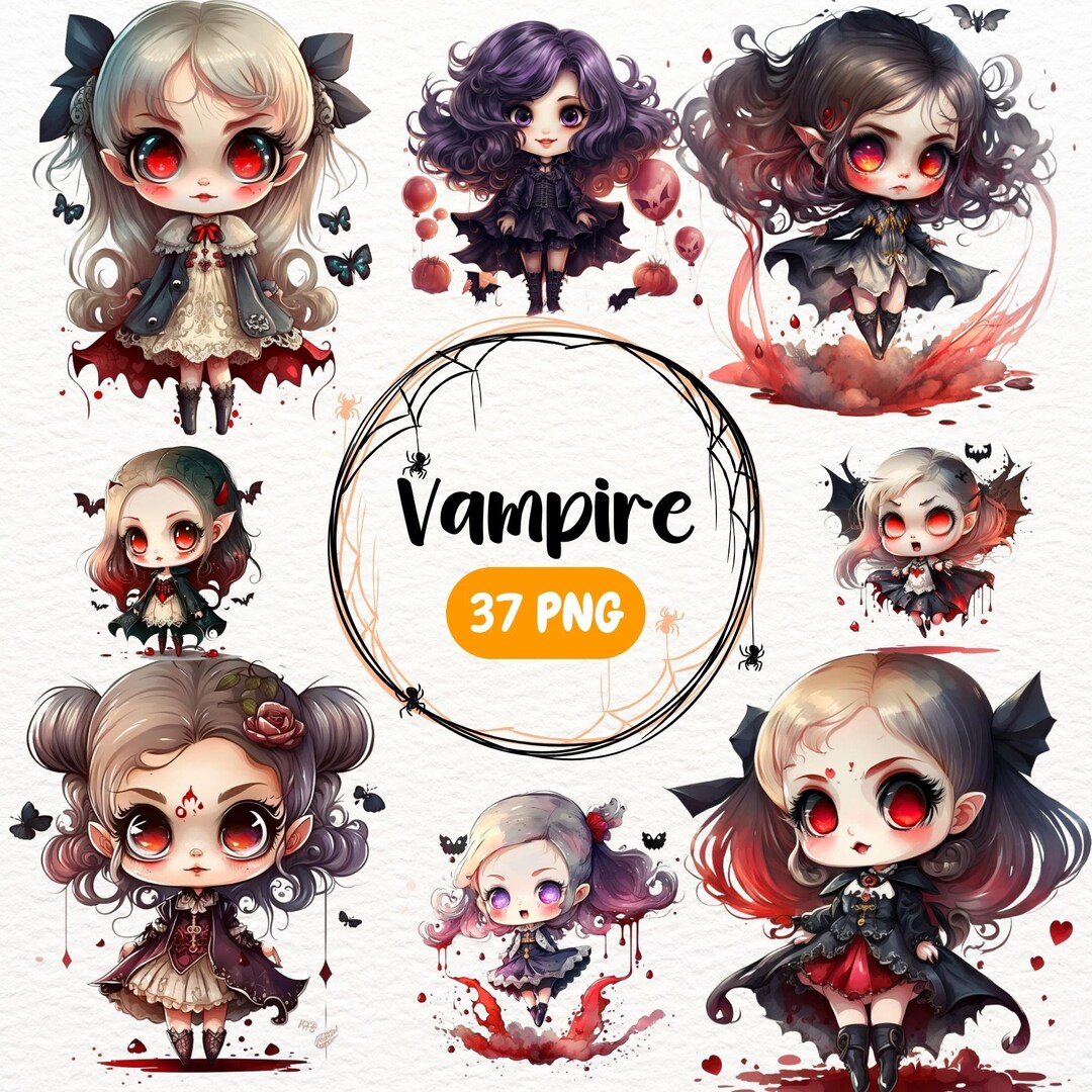 37 PNG Watercolor Little Vampires Clipart, Cute Creepy Halloween ...