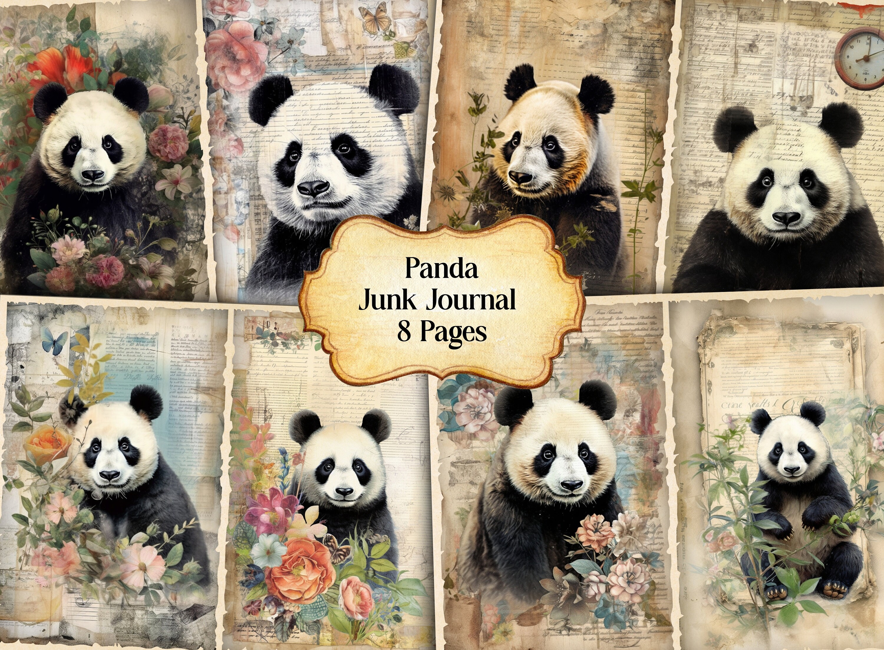 Watercolor Panda Junk Journal Printable Page, Panda Junk Journal Kit ...