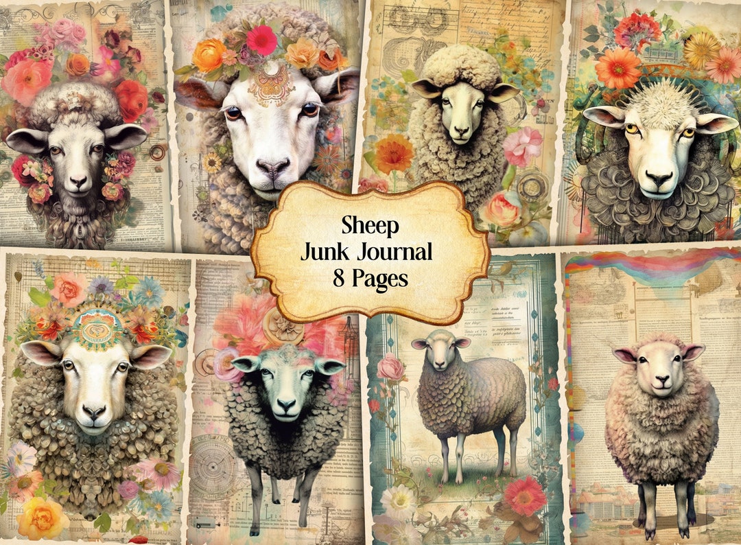 Watercolor Sheep Junk Journal Printable Page, Sheep Junk Journal Kit ...