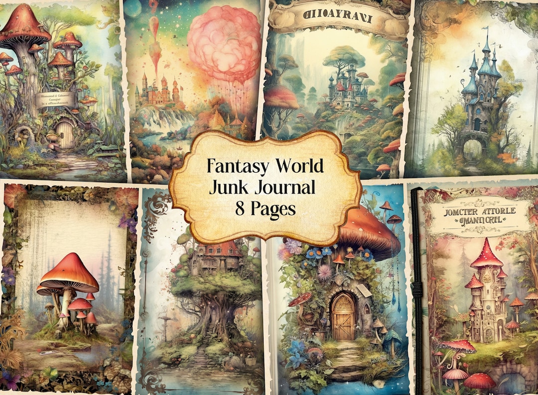 Fantasy Magic World Junk Journal Kit, Vintage Fantasy Journal Pages ...