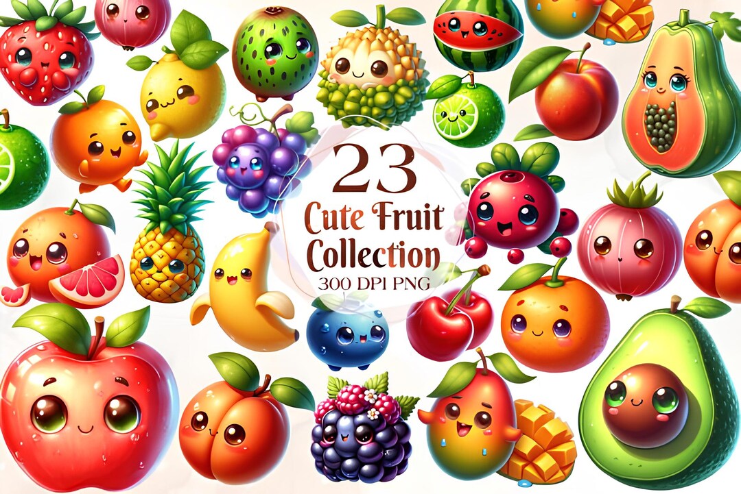 Cute Fruit Clipart - Clip Art Set of Orange, Apple, Banana, Fruit ...