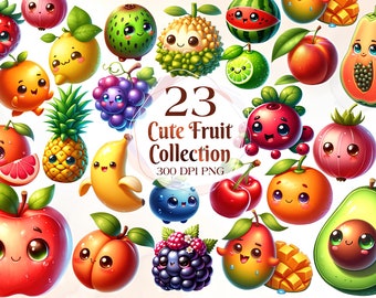Cute Fruit Clipart Clip Art Set of Orange, Apple, Banana, Fruit, Happy ...
