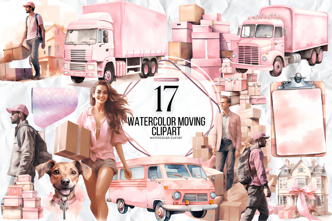 Watercolor Moving Clipart, Move Graphics, COMMERCIAL USE, Planner ...