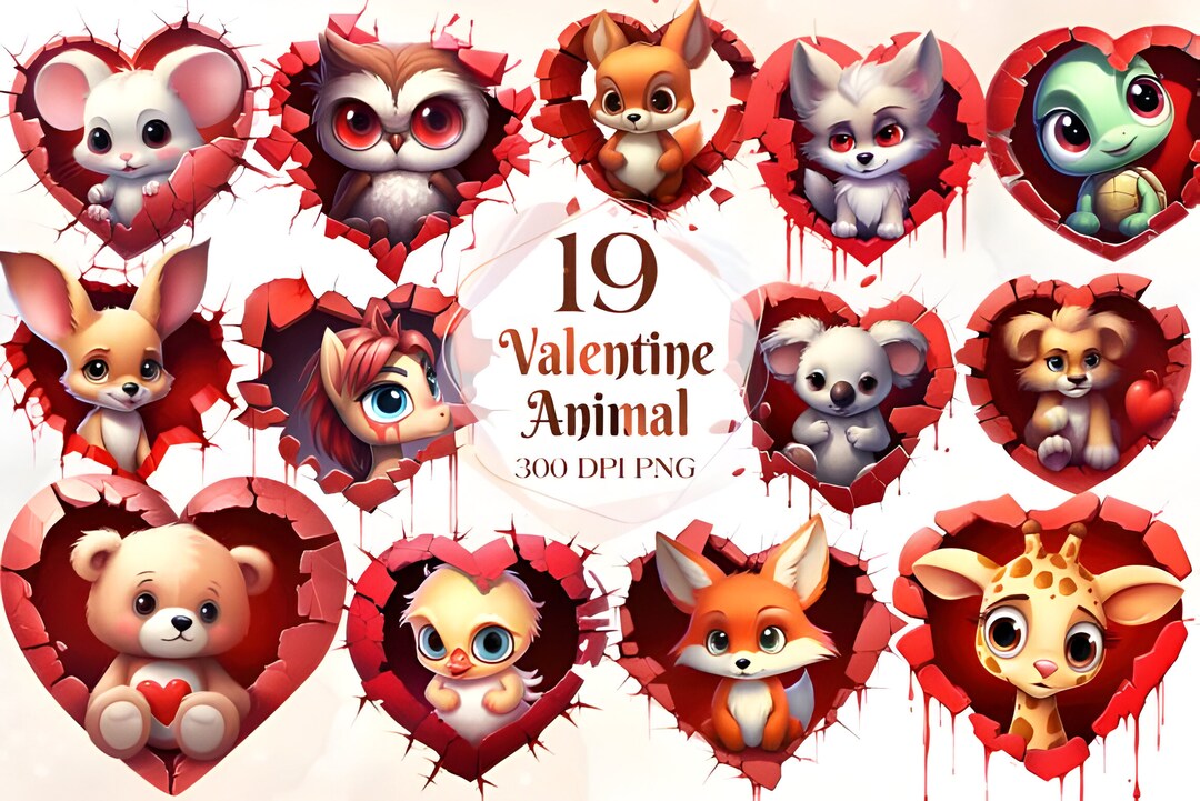 Valentine Animals Broken Heart PNG Collection, Valentines Day Clipart ...