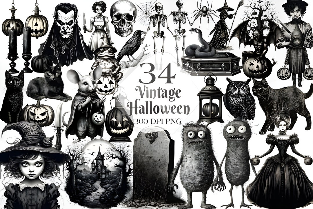 Vintage Halloween Watercolor Clipart Bundle | PNG Trick or Treat Images ...