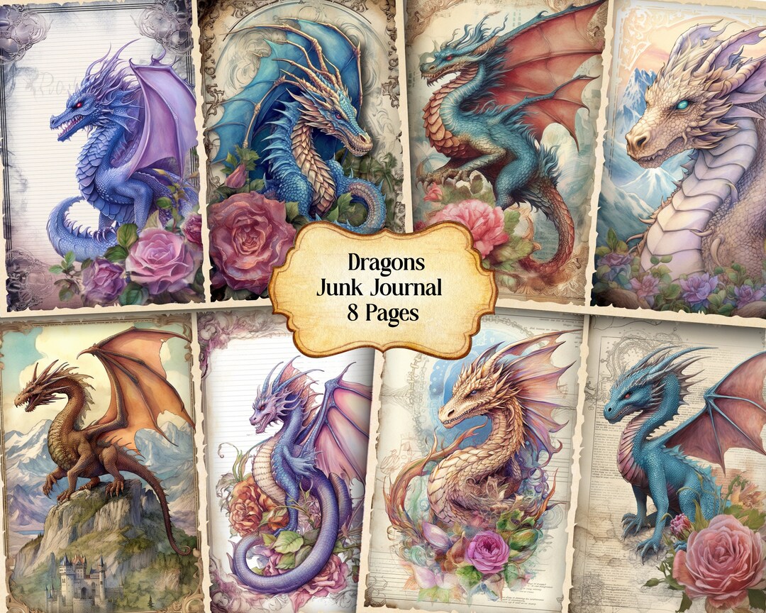 Watercolor Dragons Journal Printable Page, Fantasy Fantasy Dragons Junk ...