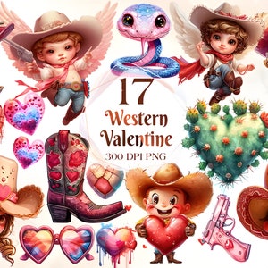 Cowboy Western Valentine Clipart Set High Resolution Western Cowgirl ...
