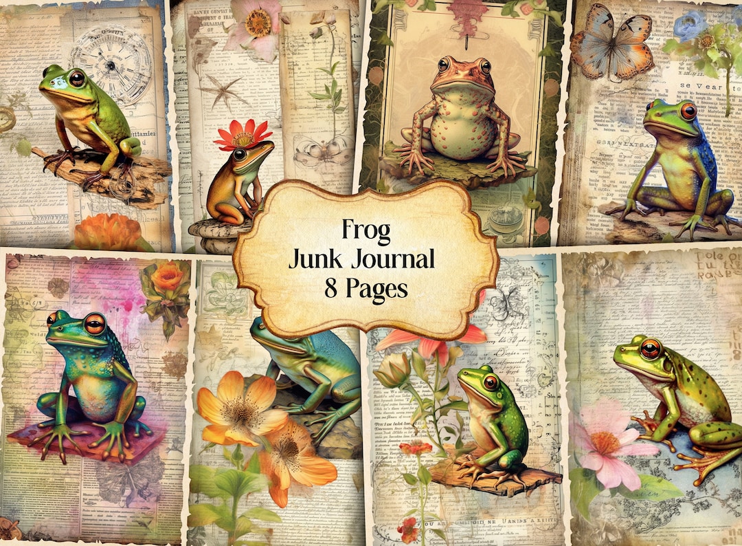 Watercolor Frog Junk Journal Printable Page, Frog Junk Journal Kit ...