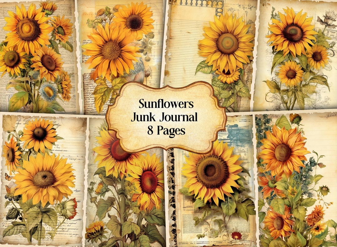 Sunflowers Junk Journal Pages, Vintage Sunflowers Junk Journal Kit ...