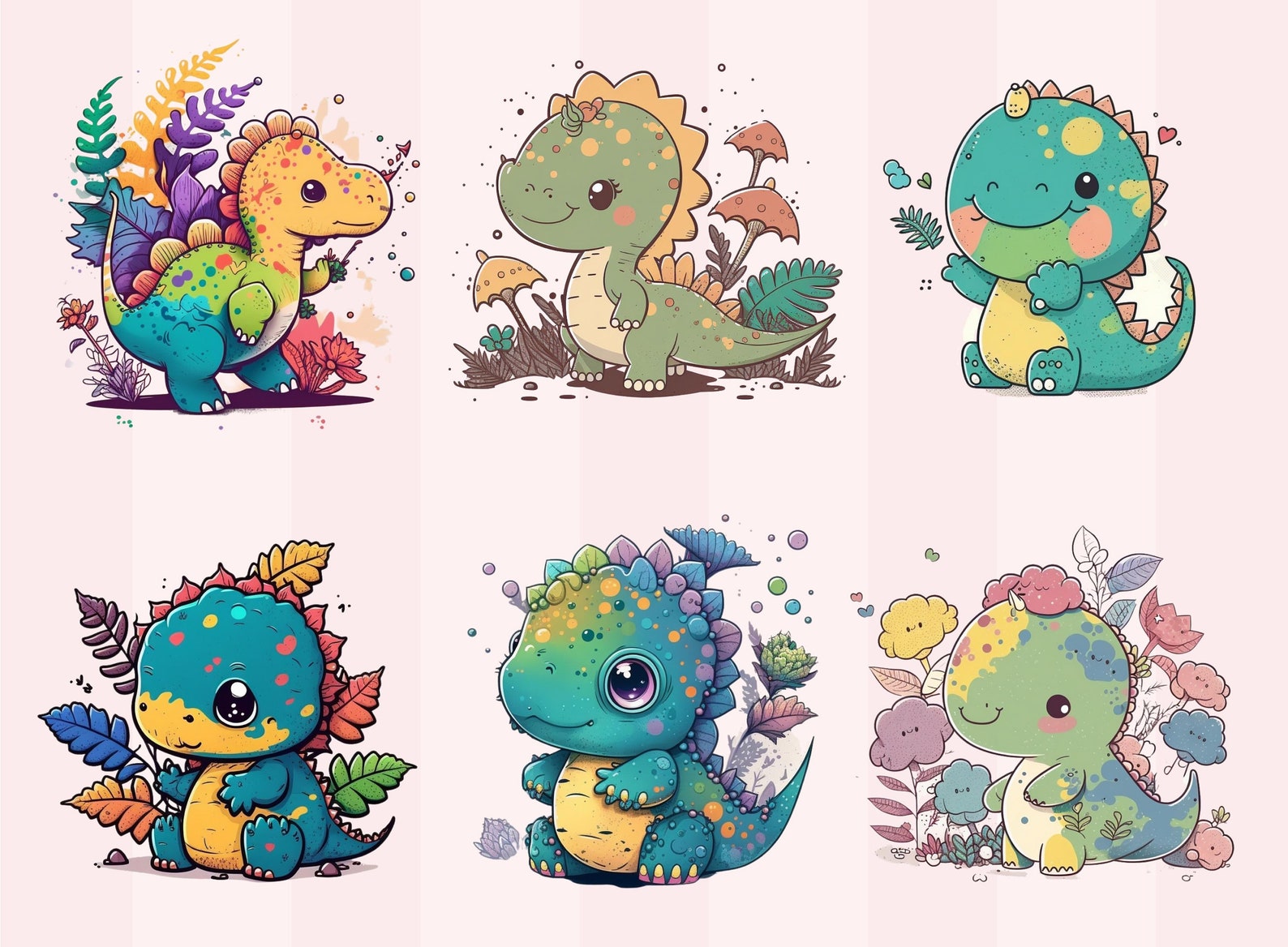 Kawaii Dinosaurs Clipart, Cute Dinosaurs Download, Instant Download ...