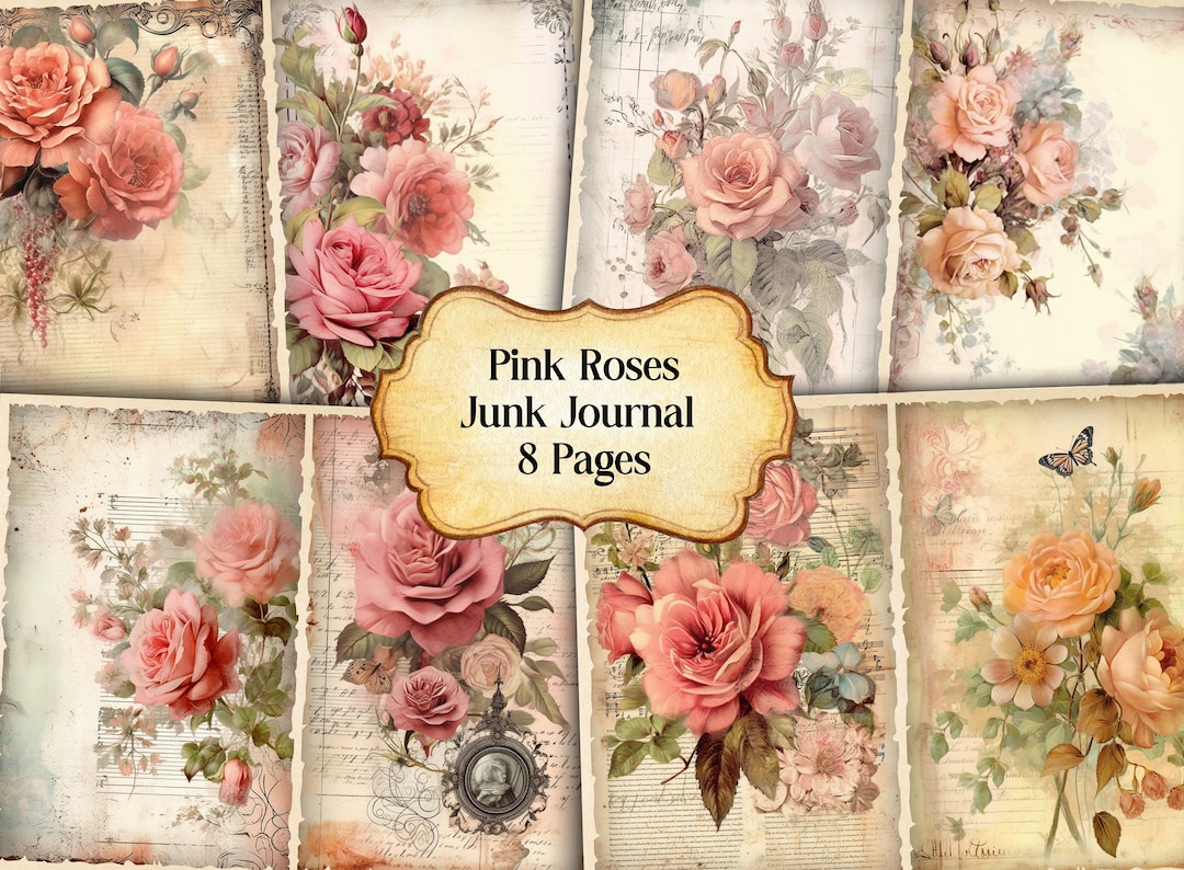 Pink Roses Junk Journal Kit, Vintage Red Roses Junk Journal Pages ...
