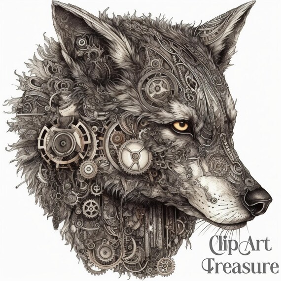 Steampunk Wolf Drawings