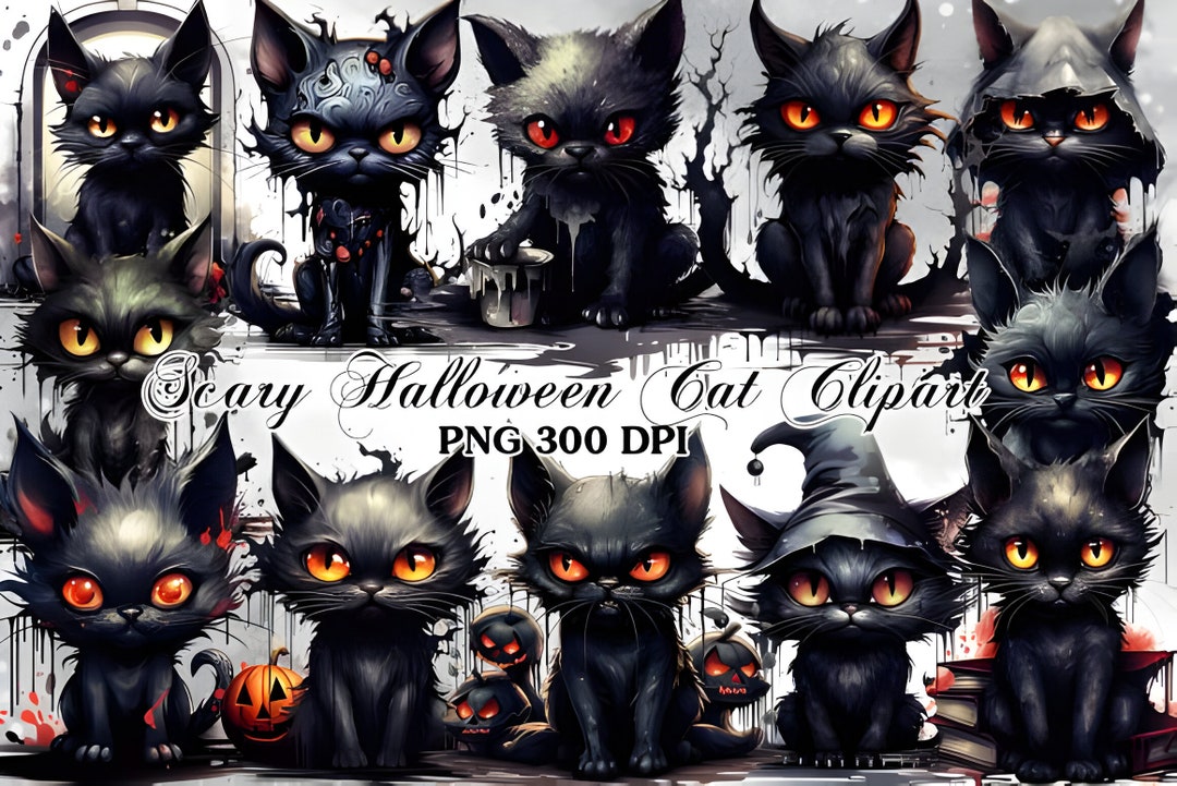 Scary Halloween Cats Clipart PNG Fantasy Cat Black Clipart Halloween ...