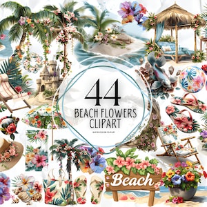 Beach Flowers Clipart - Summer Flowers Clipart Bundle of 55 Transparent ...