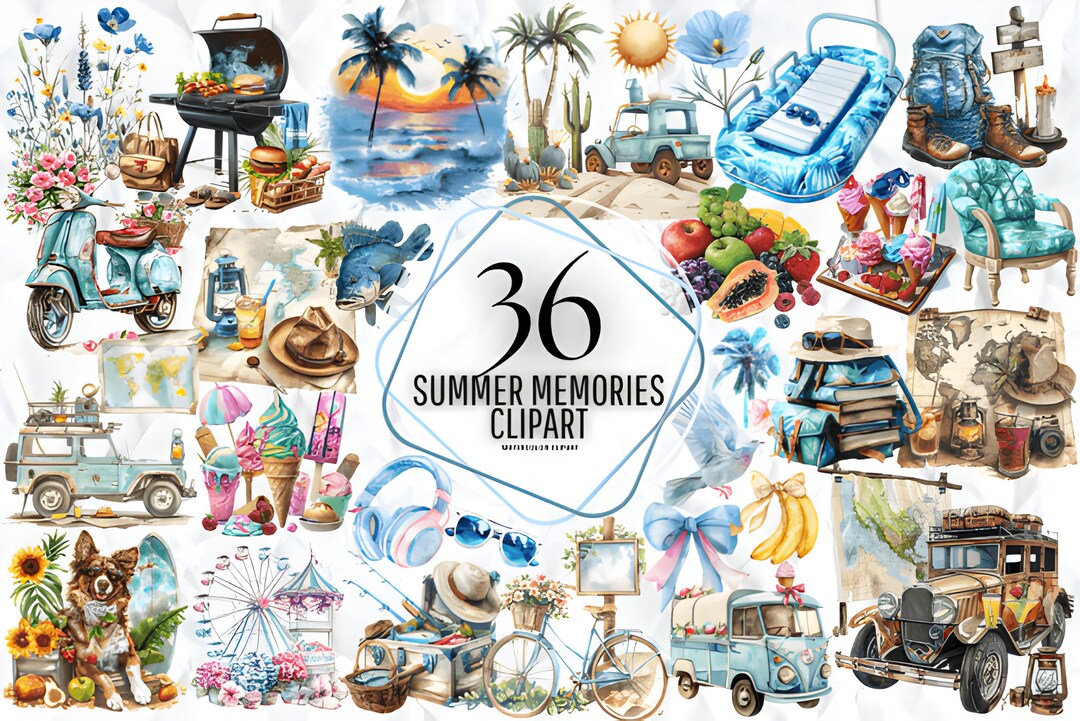 Summer Memories Clipart Watercolor Summer Clipart Bundle Summer Png ...