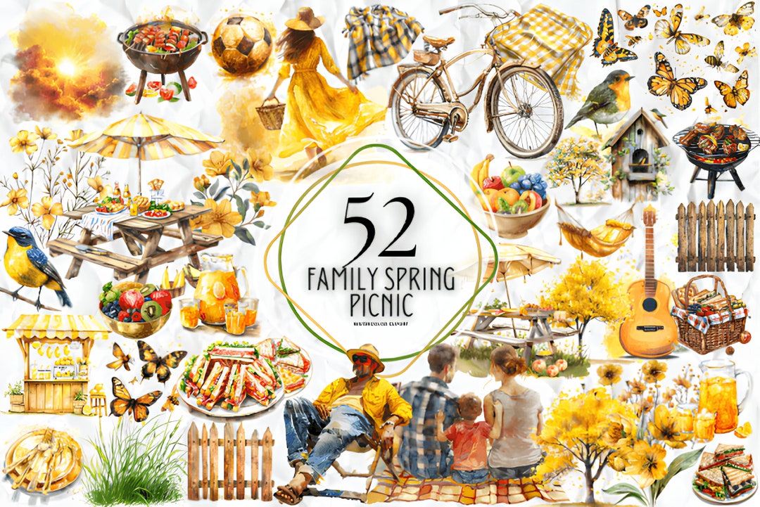 Spring Picnic Clipart, Tea Time Clip Art, Png. Digital Watercolor. Free ...