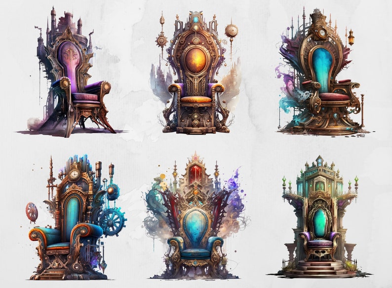 Steampunk Throne Watercolor Clipart Fantasy Thronesteampunk - Etsy