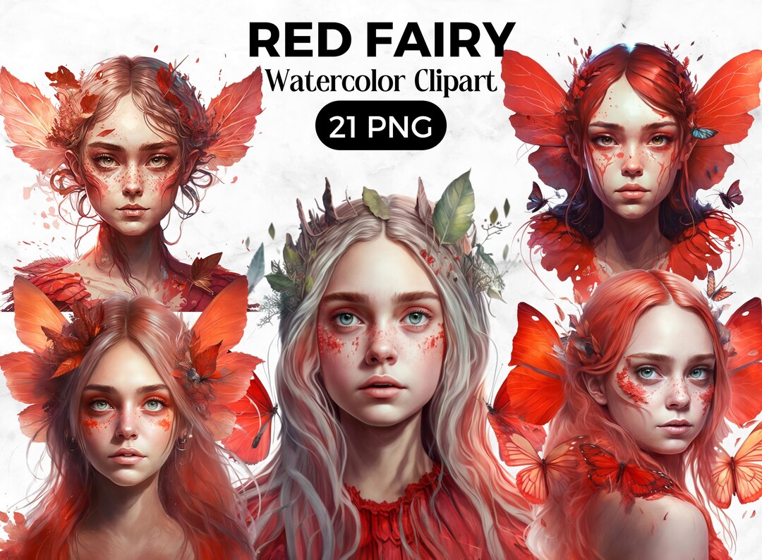 Red Fairy Fantasy Clipart Bundle,fairies Png, Fantasy Art, Fairy Tale ...