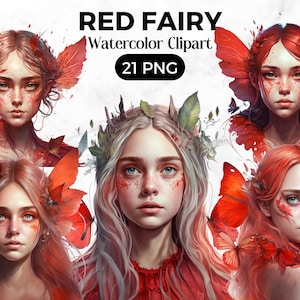 Red Fairy Fantasy Clipart Bundle,fairies Png, Fantasy Art, Fairy Tale ...